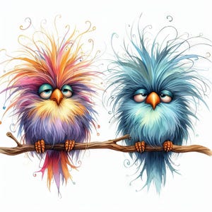 Quirky Birds on a Branch: 10 High Res Watercolor Jpgs, Junk Journaling ...