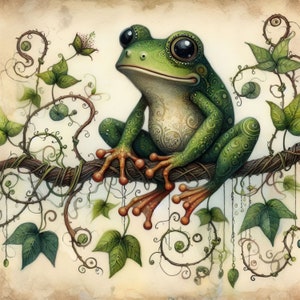 Whimsical Frog Clip Art 10 High Res Watercolor Jpgs for Junk Journaling ...