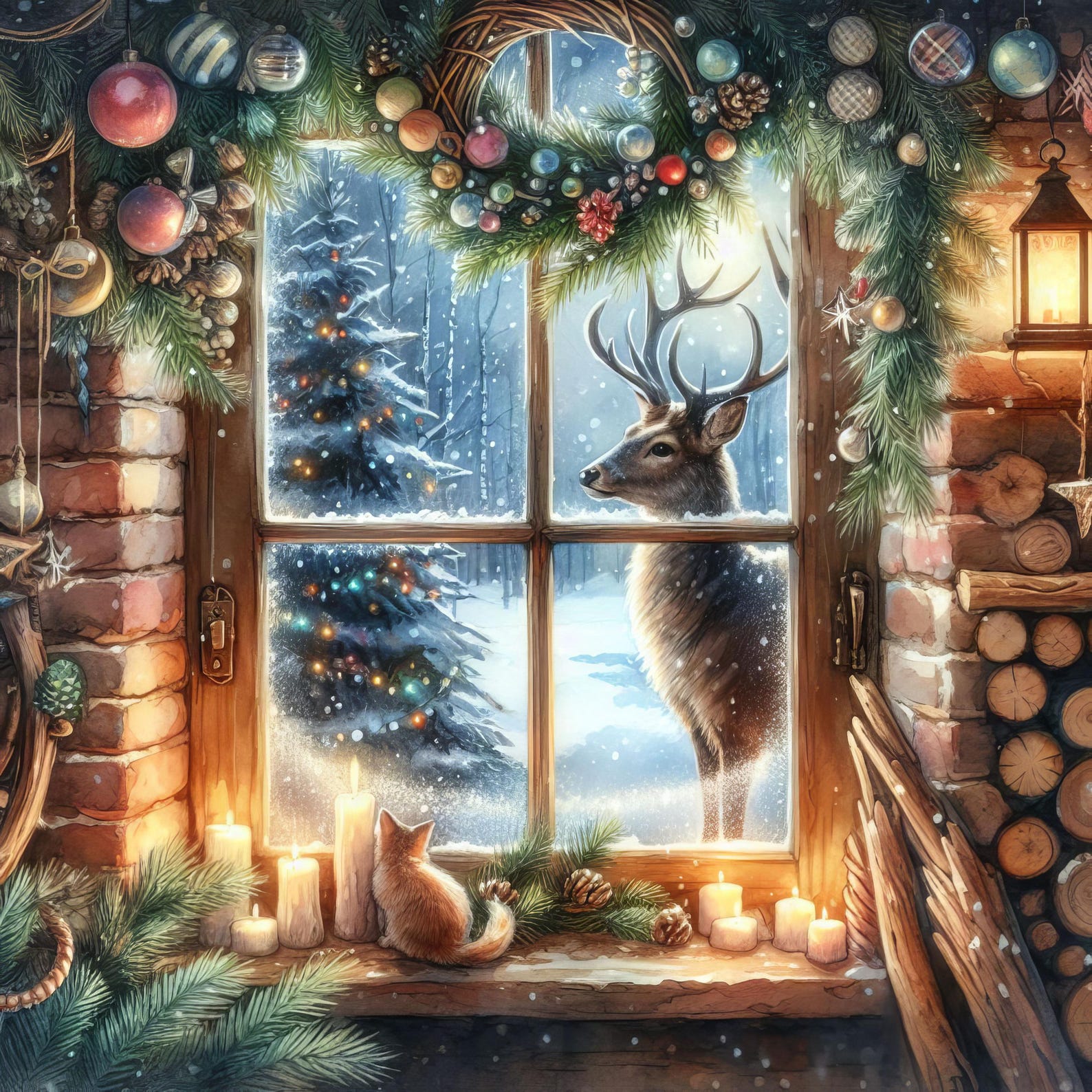 Christmas Window and Friends: Clip Art, 10 High Res Watercolor Jpgs ...