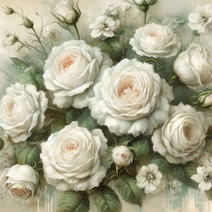 Vintage White Roses Clipart Bundle 10 High Res Watercolor Jpgs for Junk ...