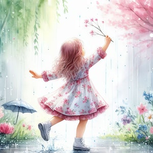 Dancing in the Spring Rain Clip Art Kit 10 High Res Watercolor Jpgs for ...