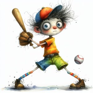 Quirky Baseball Clip Art 10 High Res Watercolor Jpgs Junk Journaling ...