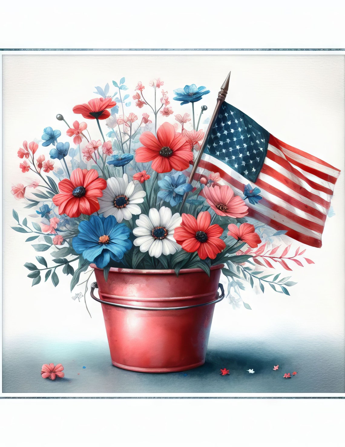 USA Patriotic Flowers Clipart Bundle 10 High Res Watercolor Jpgs for ...