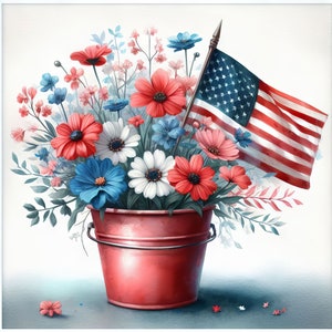 USA Patriotic Flowers Clipart Bundle 10 High Res Watercolor Jpgs for ...