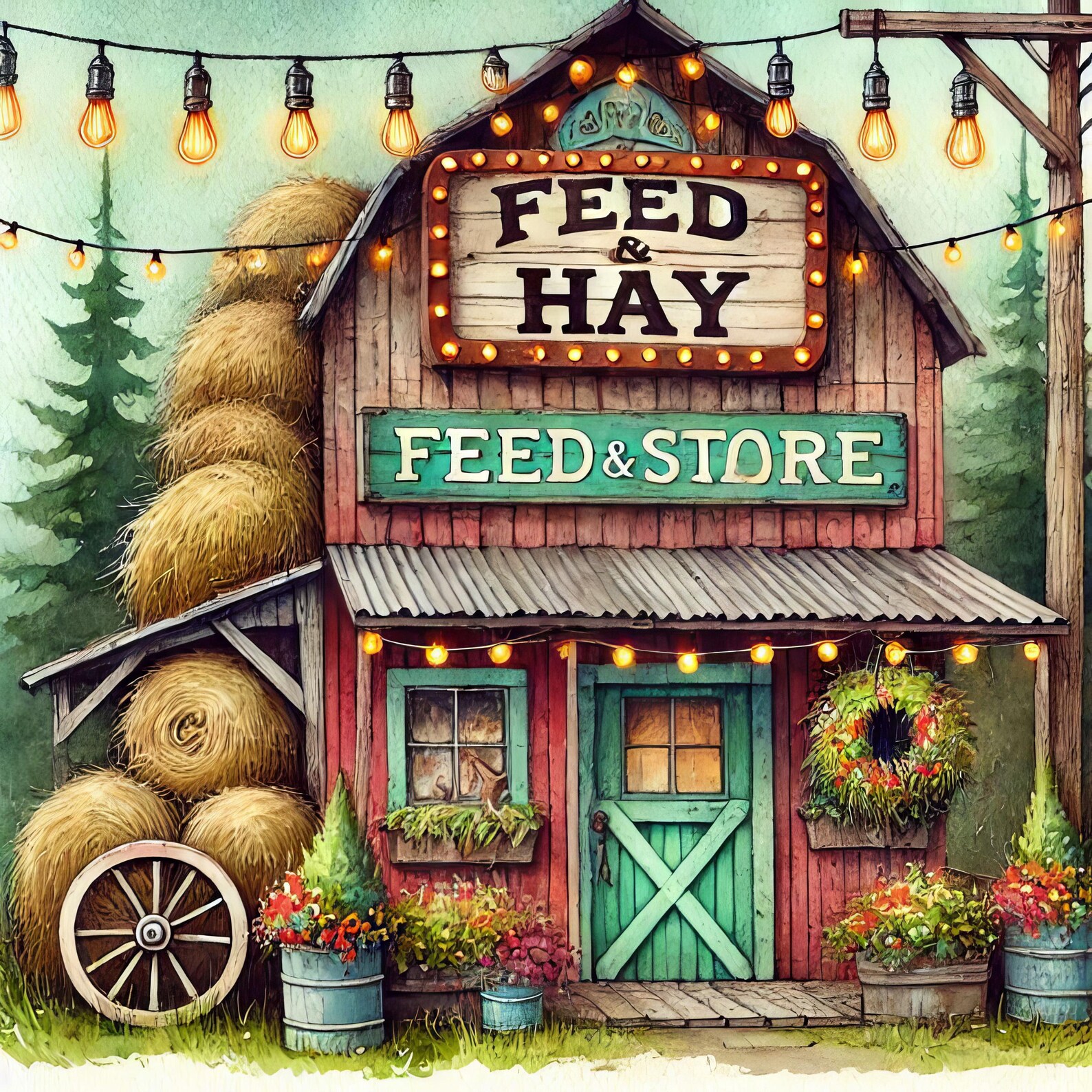 Feed and Hay Store: 10 High Res Watercolor Jpgs, Junk Journaling ...