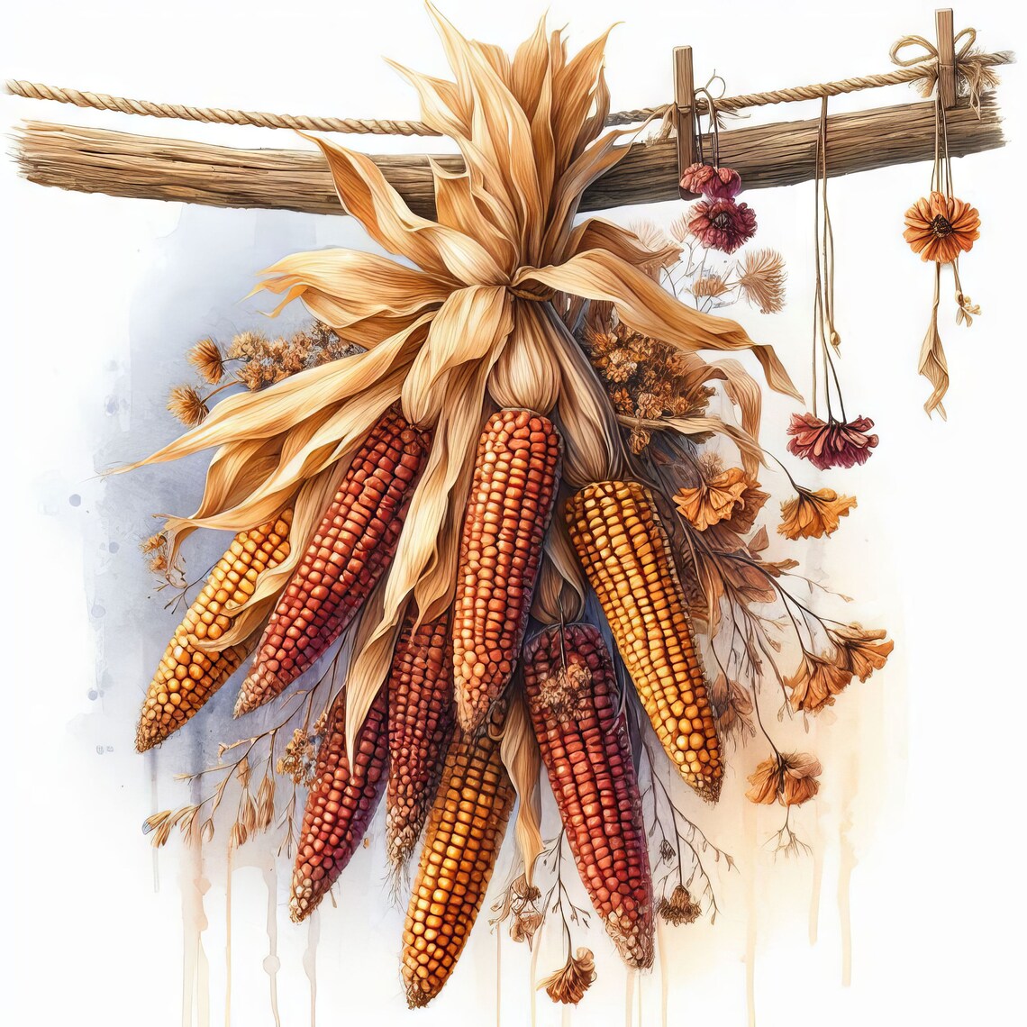 Dried Corn Clip Art 10 High Res Watercolor Jpgs for Junk Journaling ...