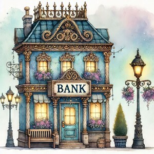 Whimsical Bank: Watercolor Clipart, Junk Journal, Ephemera (digital ...