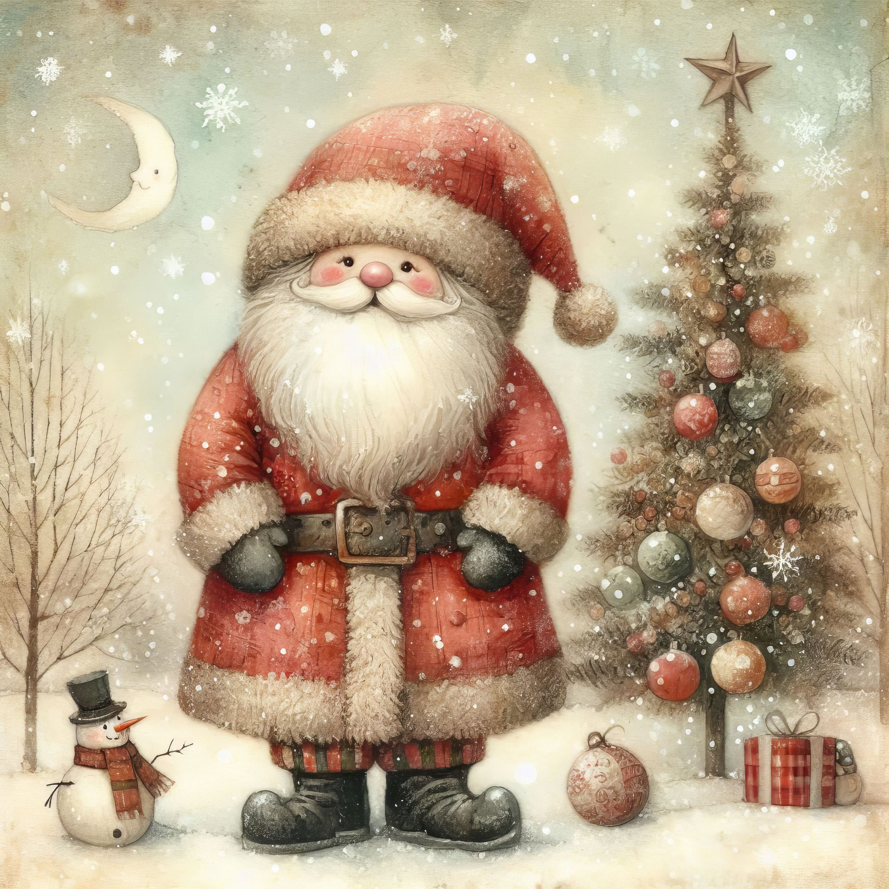 Santa in Snow: Clip Art 10 High Res Watercolor Jpgs for Junk Journaling ...