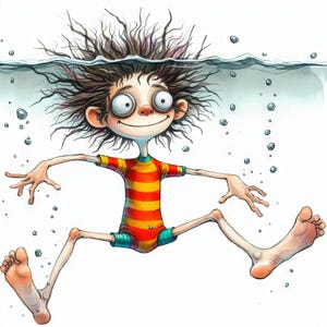 Quirky Swimming Boy: 10 High Res Watercolor Jpgs, Junk Journaling ...