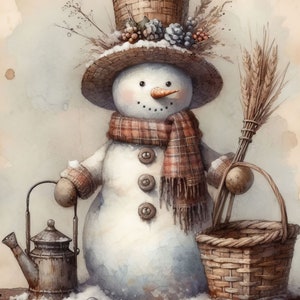 Primitive Snowman: Clip Art, 10 High Res Watercolor Jpgs, Junk ...