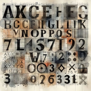 Grunge Letters and Numbers Clip Art Bundle 10 High Res Watercolor Jpgs ...