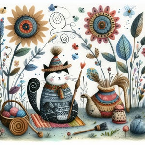 Whimsical Cats Clip Art 10 High Res Watercolor Jpgs for Junk Journaling ...