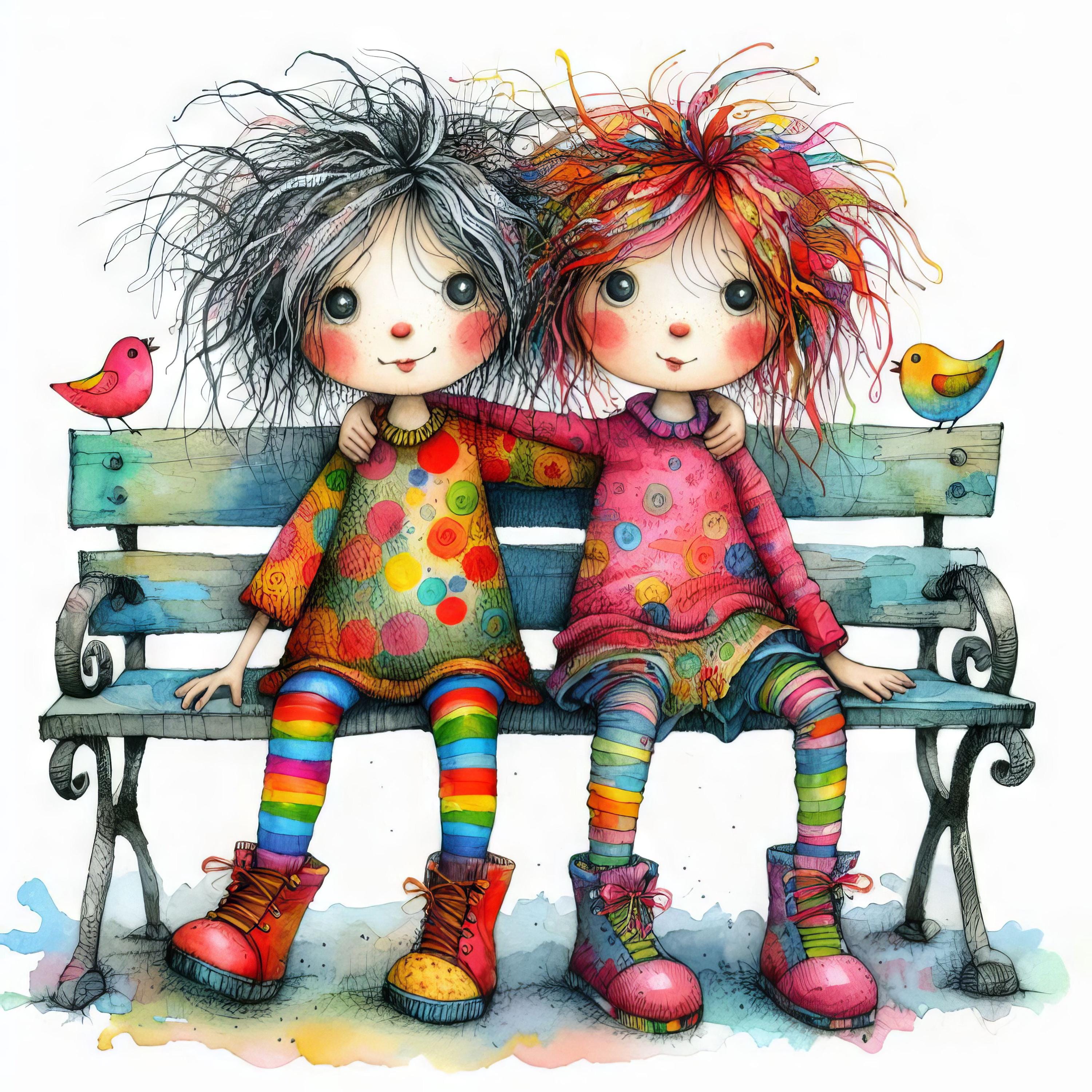 Quirky Friends Clip Art 10 High Res Watercolor Jpgs Junk Journaling ...