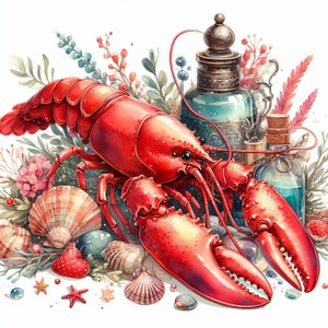 Lobster Clip Art Kit 10 High Res Watercolor Jpgs for Junk Journaling ...