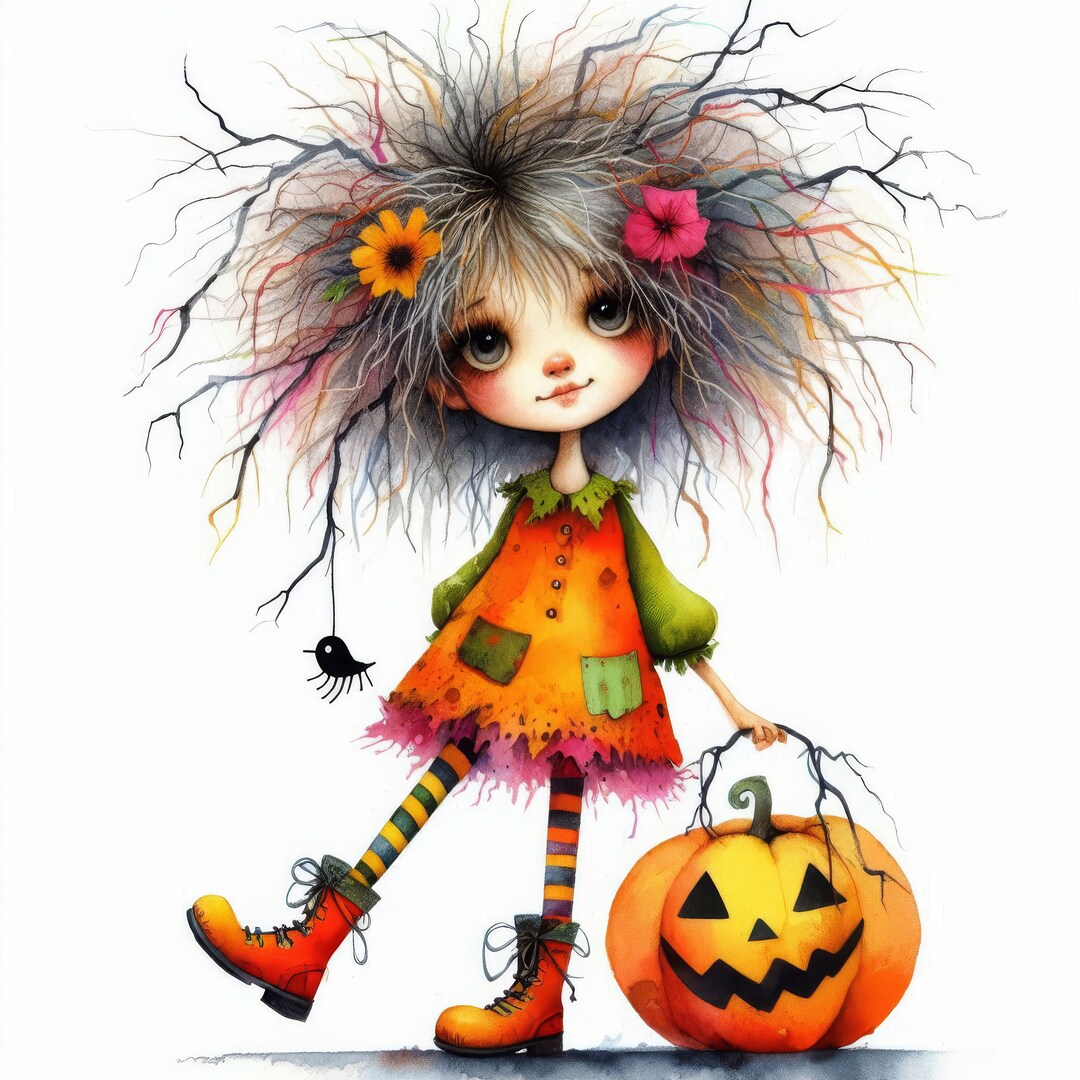 Quirky Jack-o-lantern Clip Art 10 High Res Watercolor Jpgs Junk Journaling, Scrapbooking, Card ...