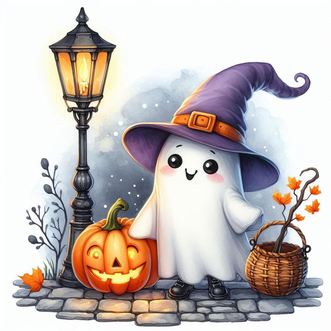 Whimsical Ghost: Clip Art, 10 High Res Watercolor Jpgs, Junk Journaling ...