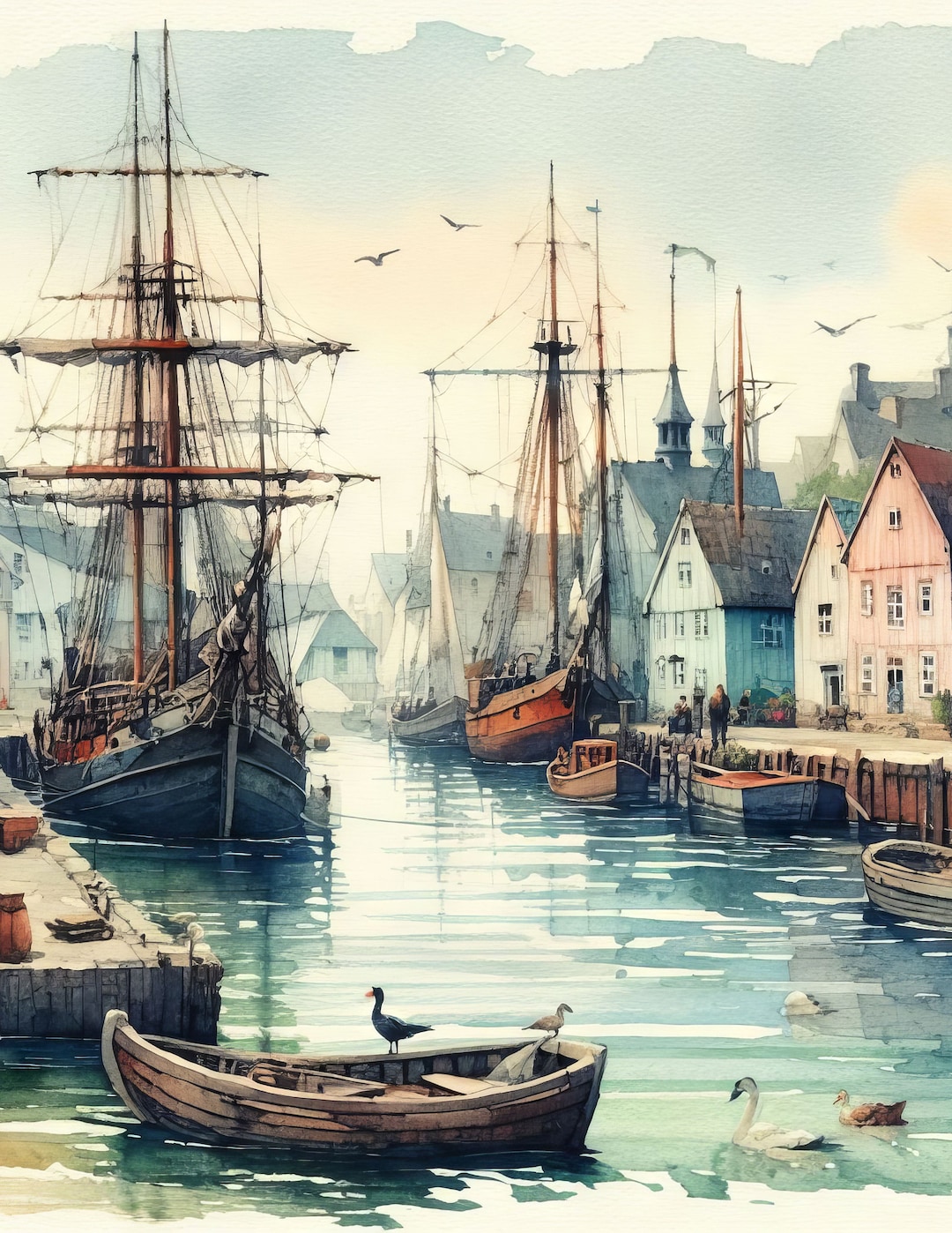 The Harbor Clip Art Kit 10 High Res Watercolor Jpgs for Junk Journaling ...