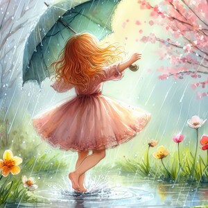 Dancing in the Spring Rain Clip Art Kit 10 High Res Watercolor Jpgs for ...