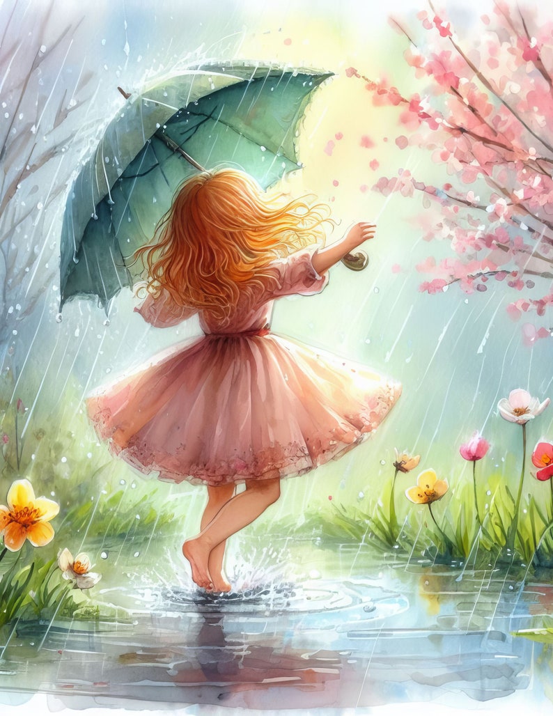 Dancing in the Spring Rain Clip Art Kit 10 High Res Watercolor Jpgs for ...
