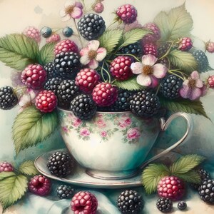 Teacup Blackberries Clipart Bundle 10 High Res Watercolor Jpgs for Junk ...