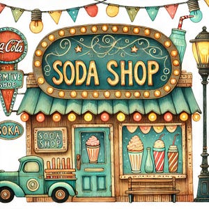 Soda Shop: 10 High Res Watercolor Jpgs, Junk Journaling, Scrapbooking ...