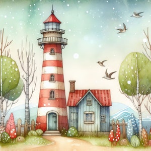 Whimsical Lighthouse: Clip Art Kit 10 High Res Watercolor Jpgs for Junk ...