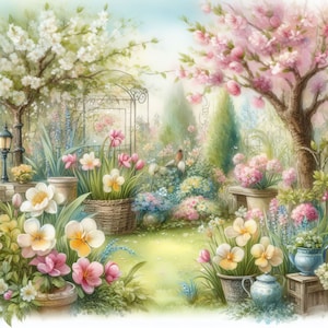 Shabby Chic Spring Garden Clip Art Kit 10 High Res Watercolor Jpgs for ...