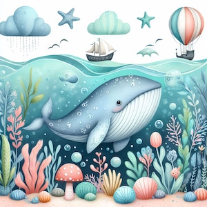 Whimsical Ocean Life Clip Art Bundle 10 High Res Watercolor Jpgs for ...