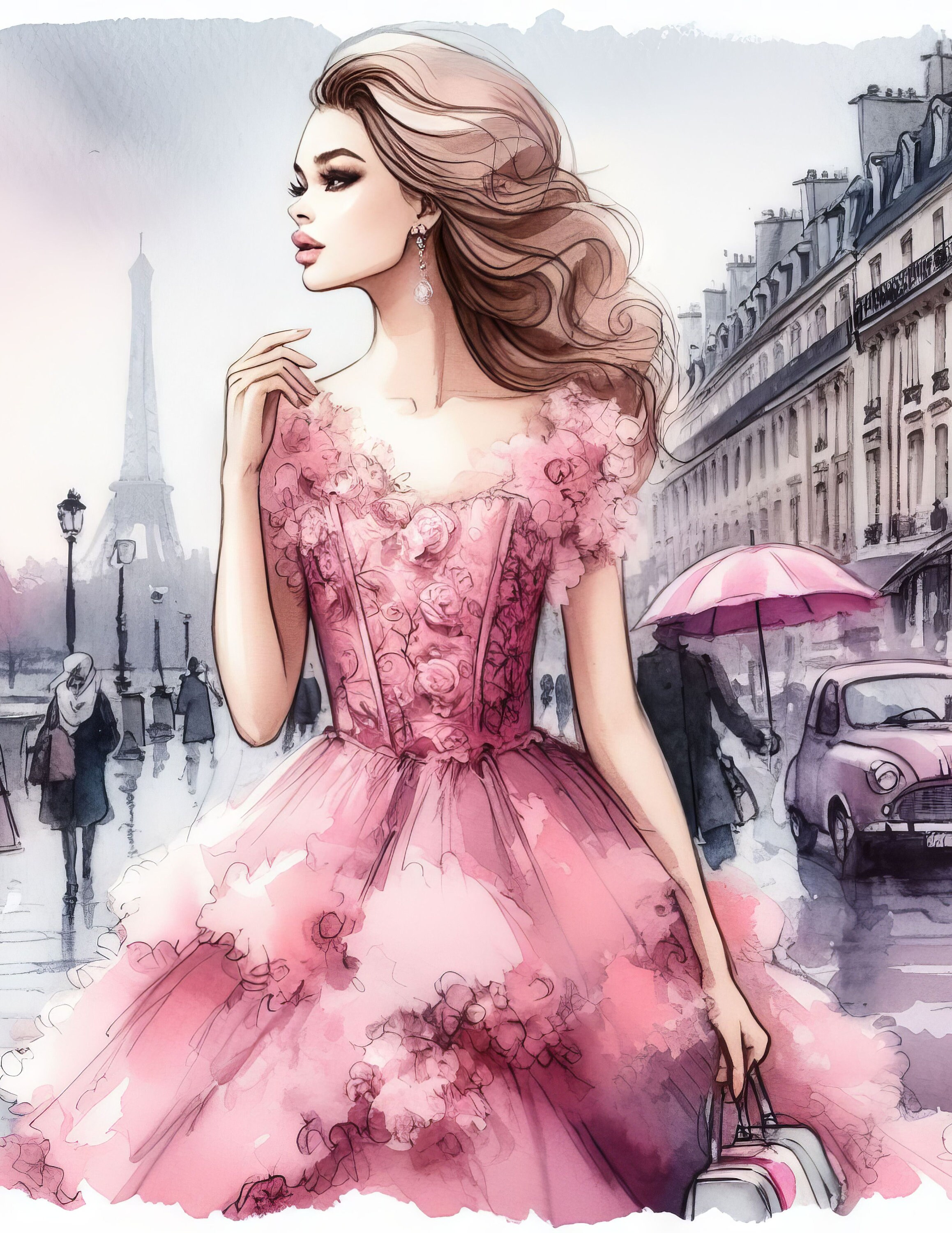 Paris in Pink Clip Art Kit 10 High Res Watercolor Jpgs for Junk ...