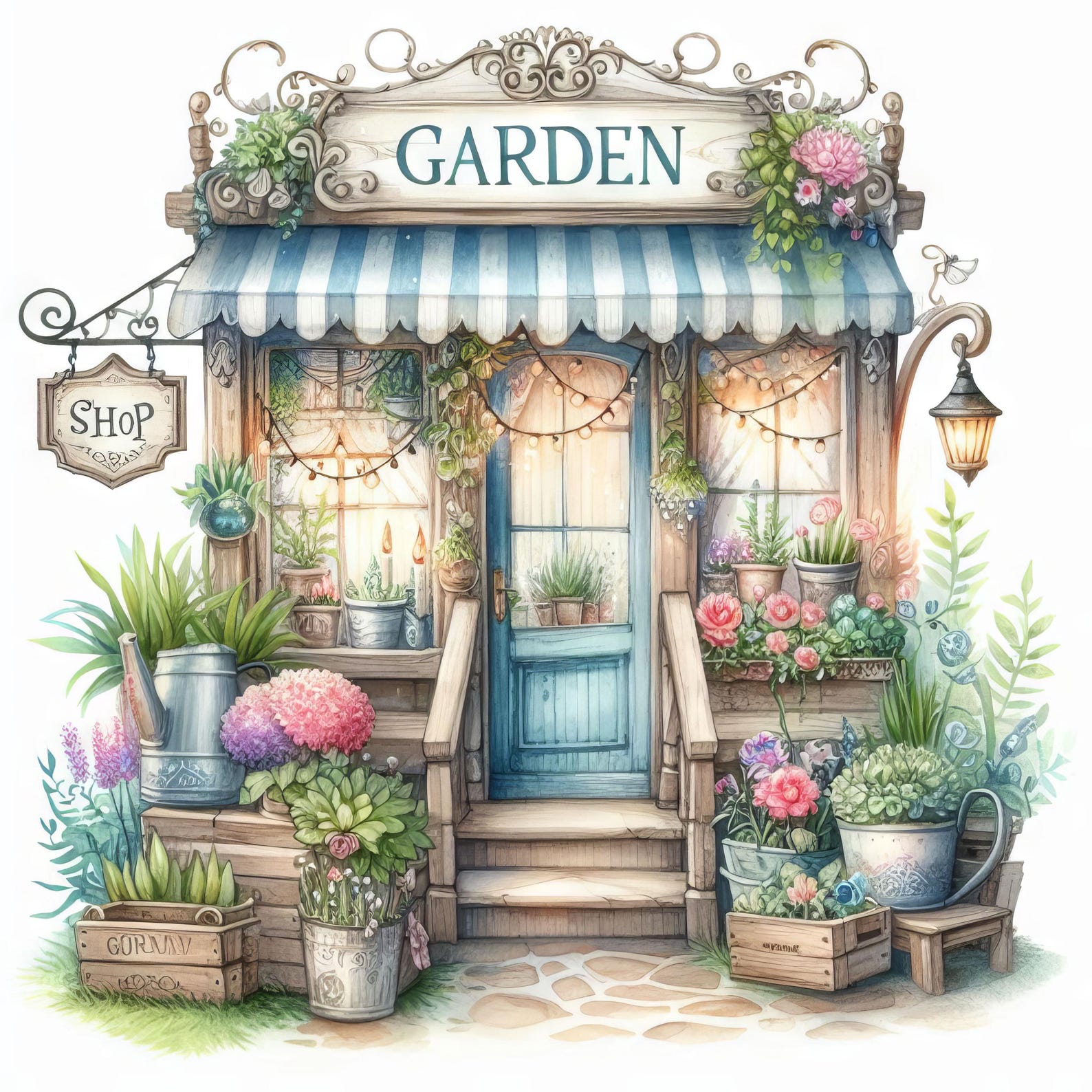 Garden Shop Clip Art 10 High Res Watercolor Jpgs Junk Journaling ...