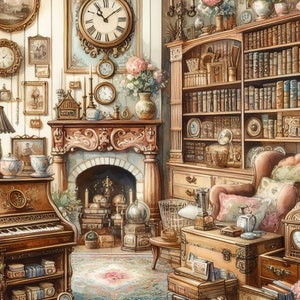 Country Manor Library 10 High Res Watercolor Jpgs for Junk Journaling ...