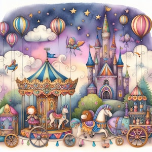 Whimsical Carnival Clip Art Bundle 10 High Res Watercolor Jpgs for Junk ...