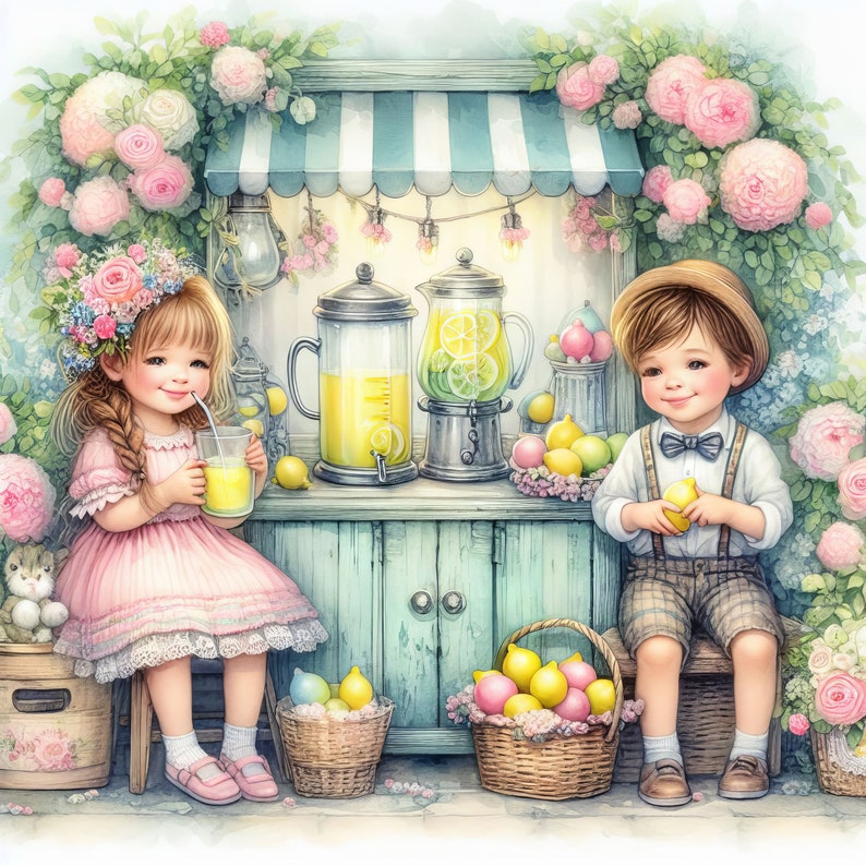 Lemonade Stand Clip Art Bundle 10 High Res Watercolor Jpgs for Junk ...