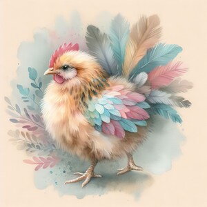 Pastel Chicken Clip Art Bundle 10 High Res Watercolor Jpgs for Junk ...