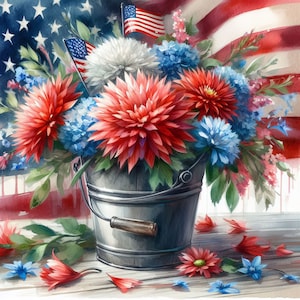 Patriotic Flowers Clipart Bundle 10 High Res Watercolor Jpgs for Junk ...