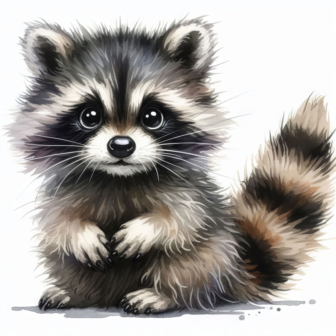Cute Raccoon Clip Art 10 High Res Watercolor Jpgs for Junk Journaling ...