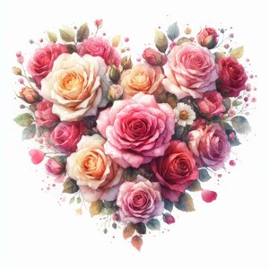 Floral Rose Heart Clip Art Bundle 10 High Res Watercolor Jpgs for Junk ...