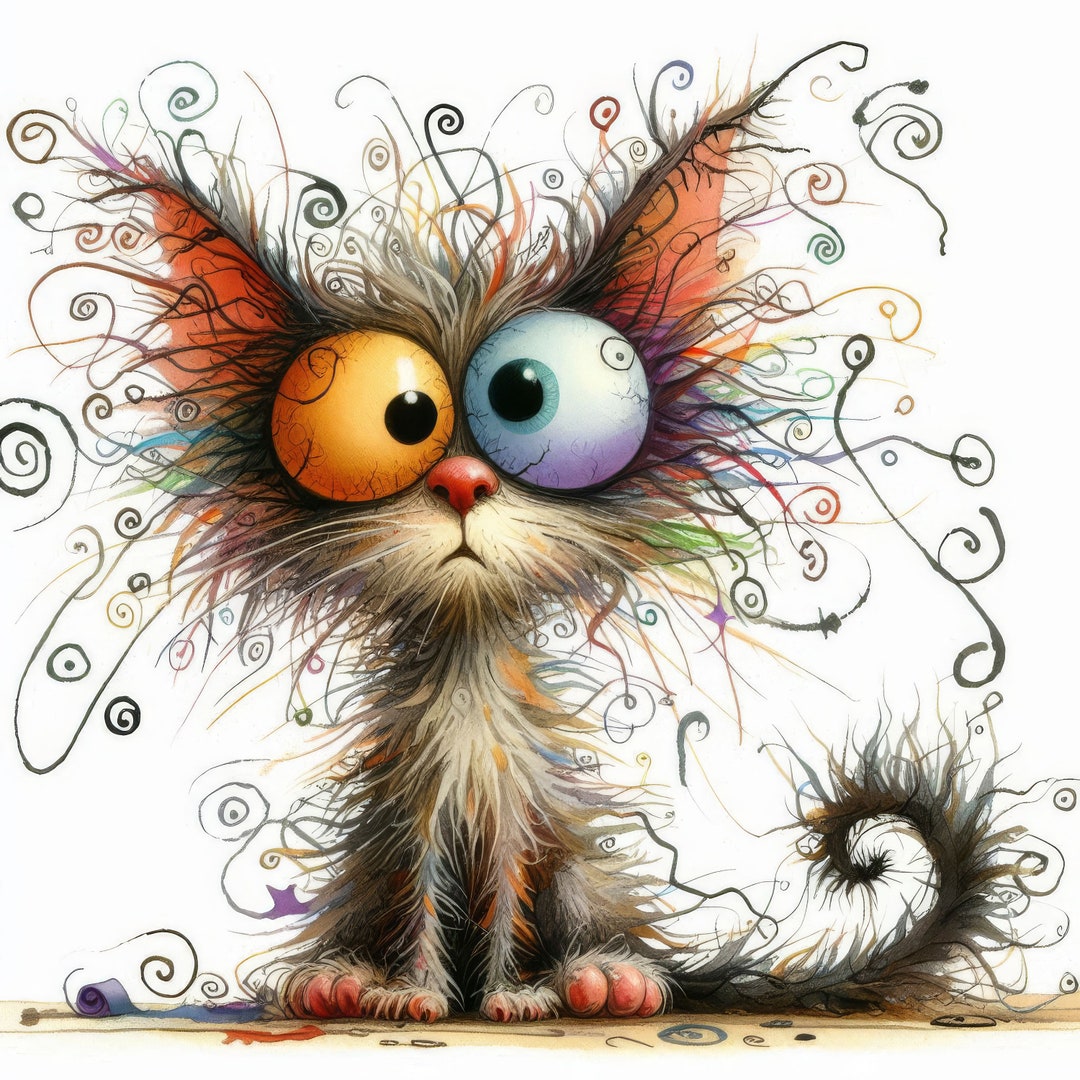Frazzled Cat #2 Clip Art 10 High Res Watercolor Jpgs for Junk ...