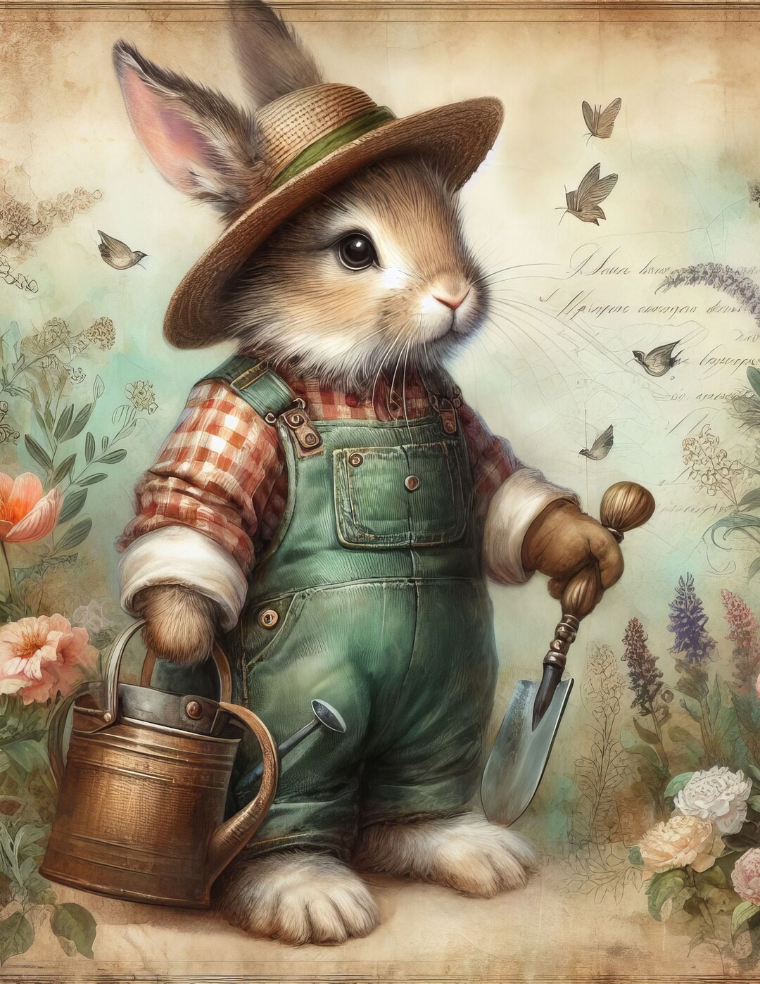 Gardening Bunnies 10 High Res Watercolor Jpgs for Junk Journaling ...