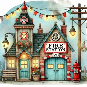 Fire Station: 10 High Res Watercolor Jpgs, Junk Journaling ...