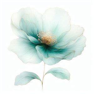 Exquisite Gold Edged Aqua Flower Clip Art 10 High Res Watercolor Jpgs ...
