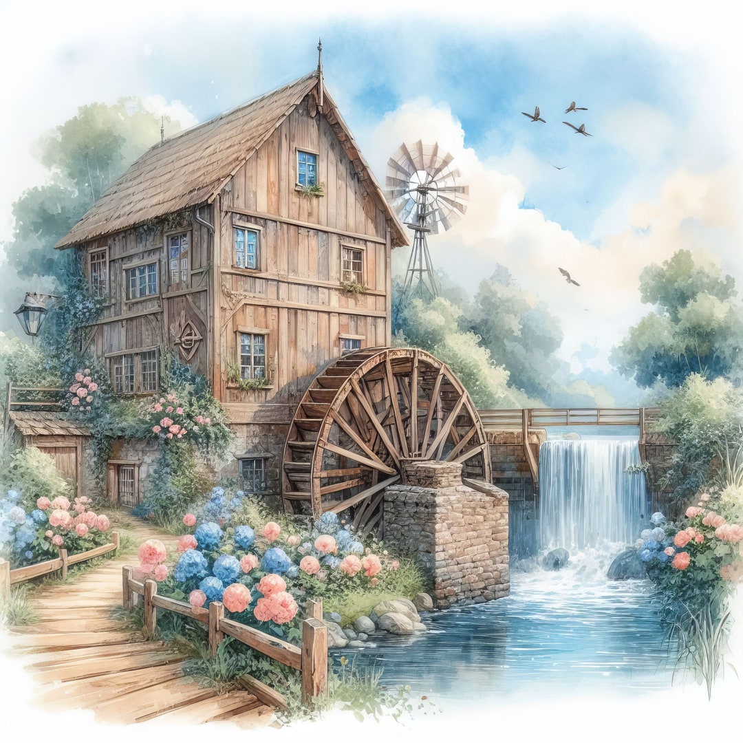 Old Mill: Clip Art 10 High Res Watercolor Jpegs for Junk Journaling ...