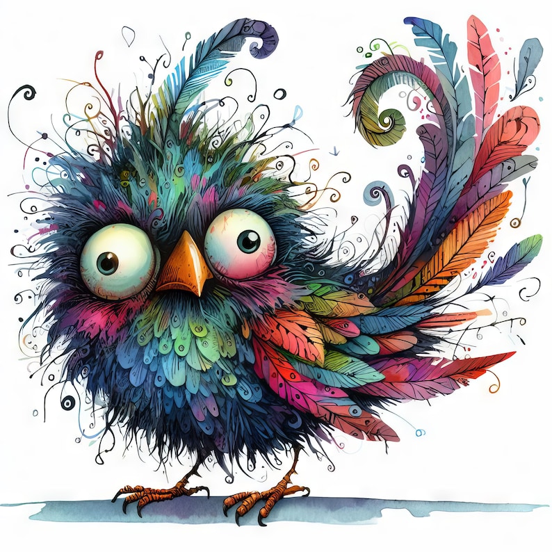 Frazzled Bird Clip Art 10 High Res Watercolor Jpgs for Junk Journaling ...