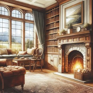Library With Window Seat Clip Art Bundle 10 High Res Watercolor Jpgs ...
