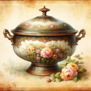 Victorian Tureen: Clip Art 10 High Res Watercolor Jpgs for Junk ...