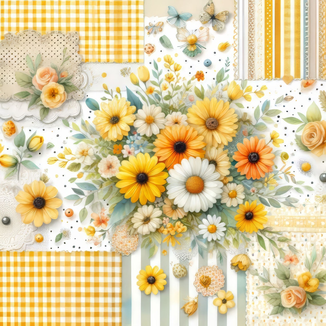 Yellow Calico Paper Clip Art Bundle 10 High Res Watercolor Jpgs for ...