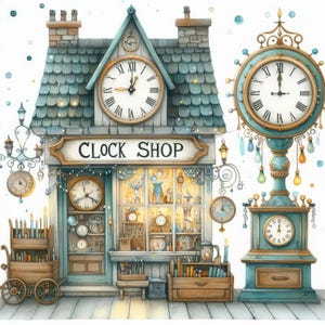 Clock Shop: Clip Art, 10 High Res Watercolor Jpgs, Junk Journaling ...