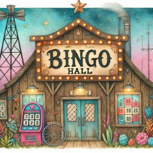 Bingo Hall: 10 High Res Watercolor Jpgs, Junk Journaling, Scrapbooking ...