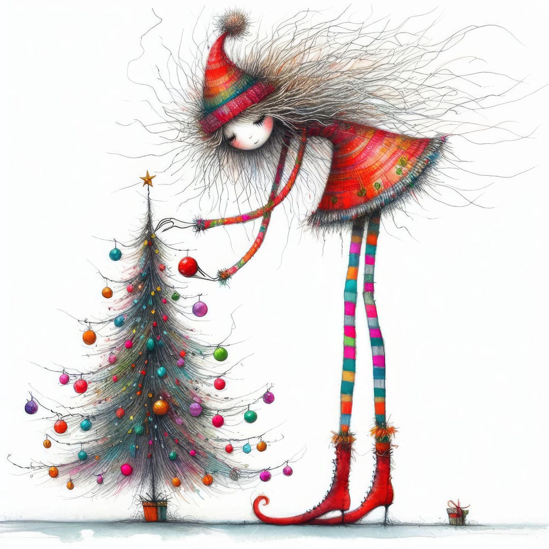 Quirky Tree Decorating Clip Art 10 High Res Watercolor Jpgs for Junk ...