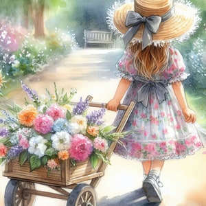 Girl With Flower Cart Clip Art Bundle 10 High Res Watercolor Jpgs Junk ...